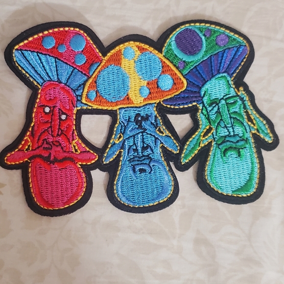 Other | Mushroom Trippy Iron On Patch Applique Hippie Tyedye Faces Big Embroidered | Poshmark